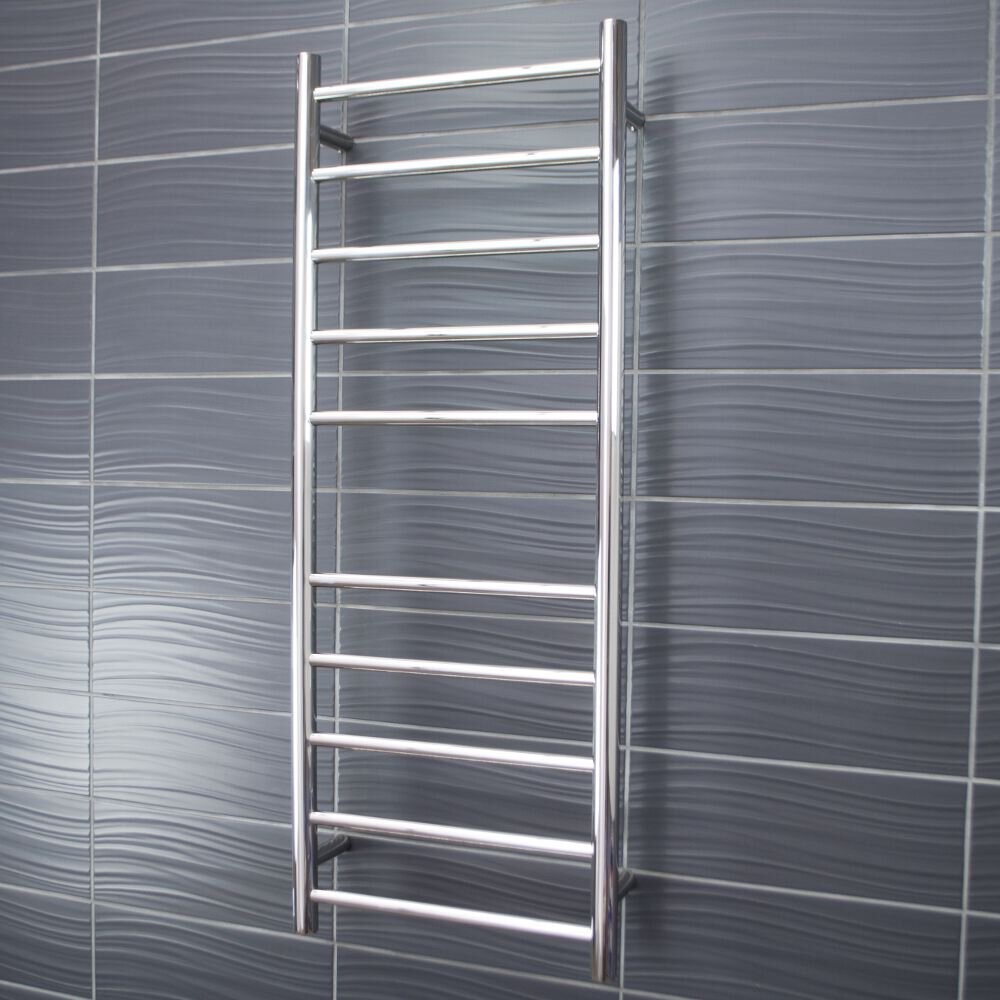 Radiant Heated Towel Rails Round Bar 430mm Polished 12V - Thrifty Bathrooms