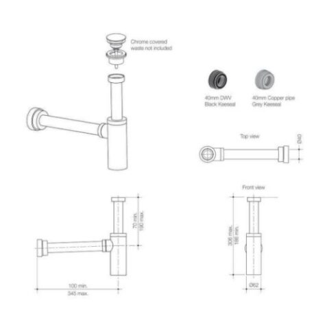 Caroma Eco Noir 40mm Bottle Trap Black - Thrifty Bathrooms and Plumbing ...
